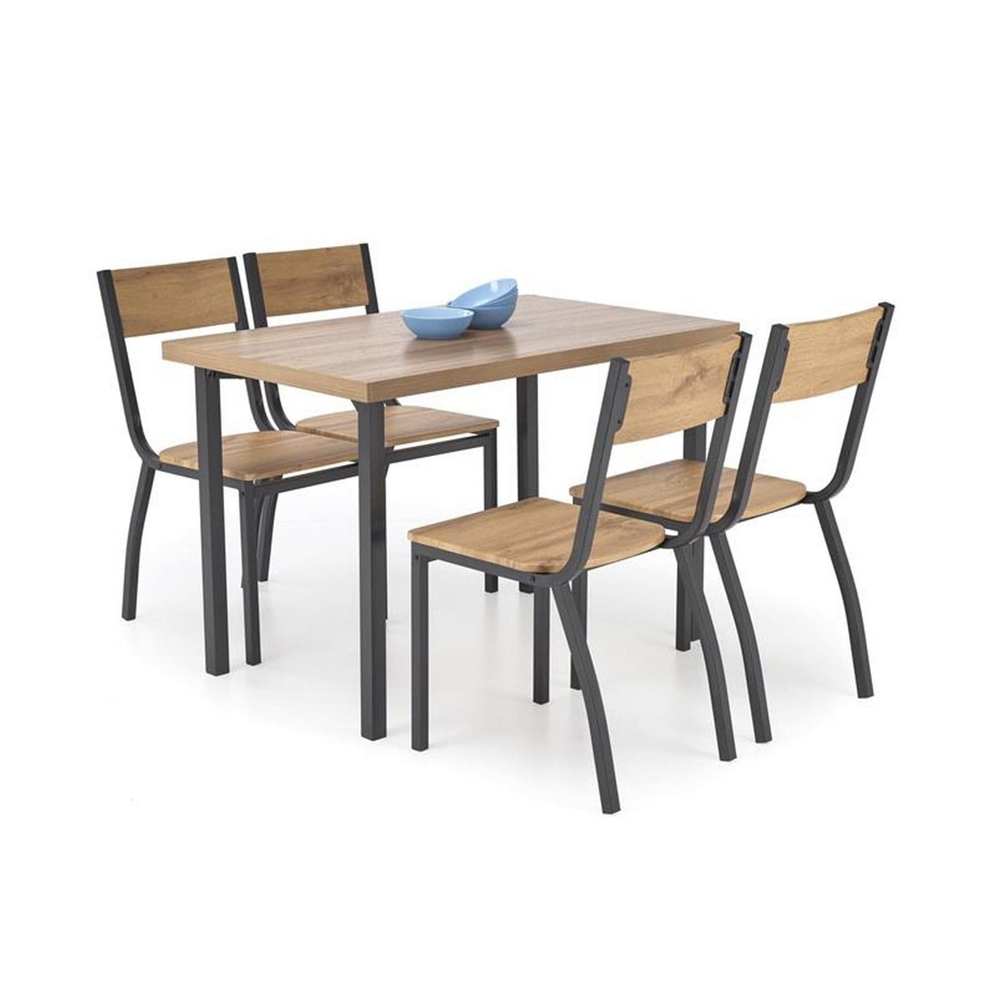 Set masa cu 4 scaune MILTON, stejar/negru, PAL/metal | Acaju.ro ️