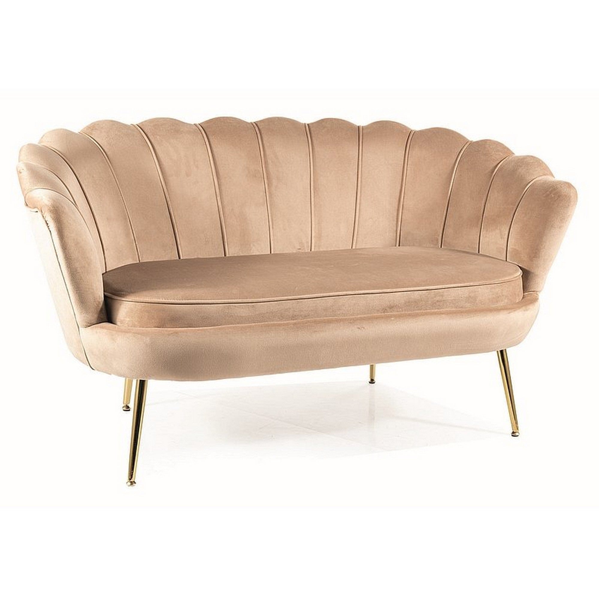 Canapea CAMELLIA 2, bej/auriu, stofa catifelata/metal, 135x76x77 cm ...