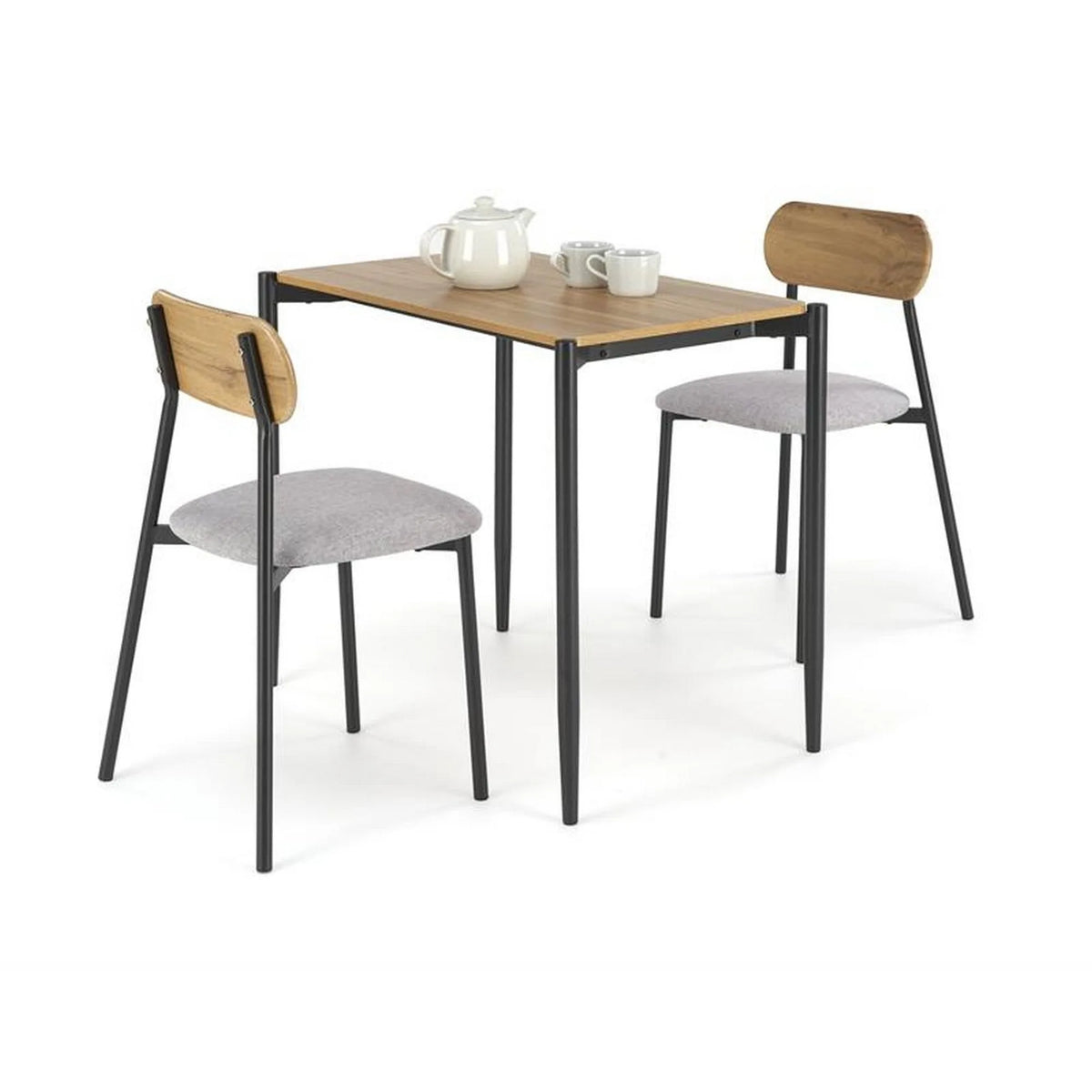Set masa cu 2 scaune NANDO, stejar/negru, PAL/metal/stofa clasica ...