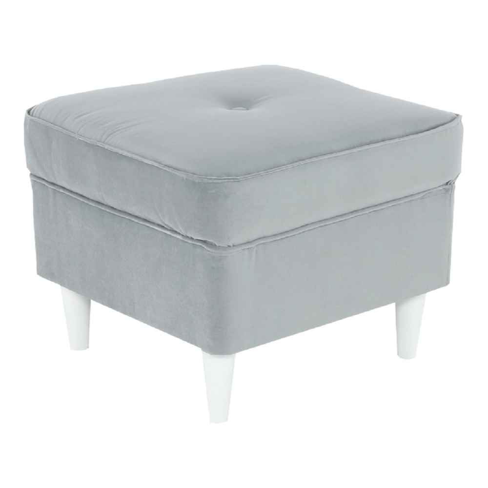 Taburet RUFINO 3 NEW, stofa catifelata gri deschis, picioare albe ...