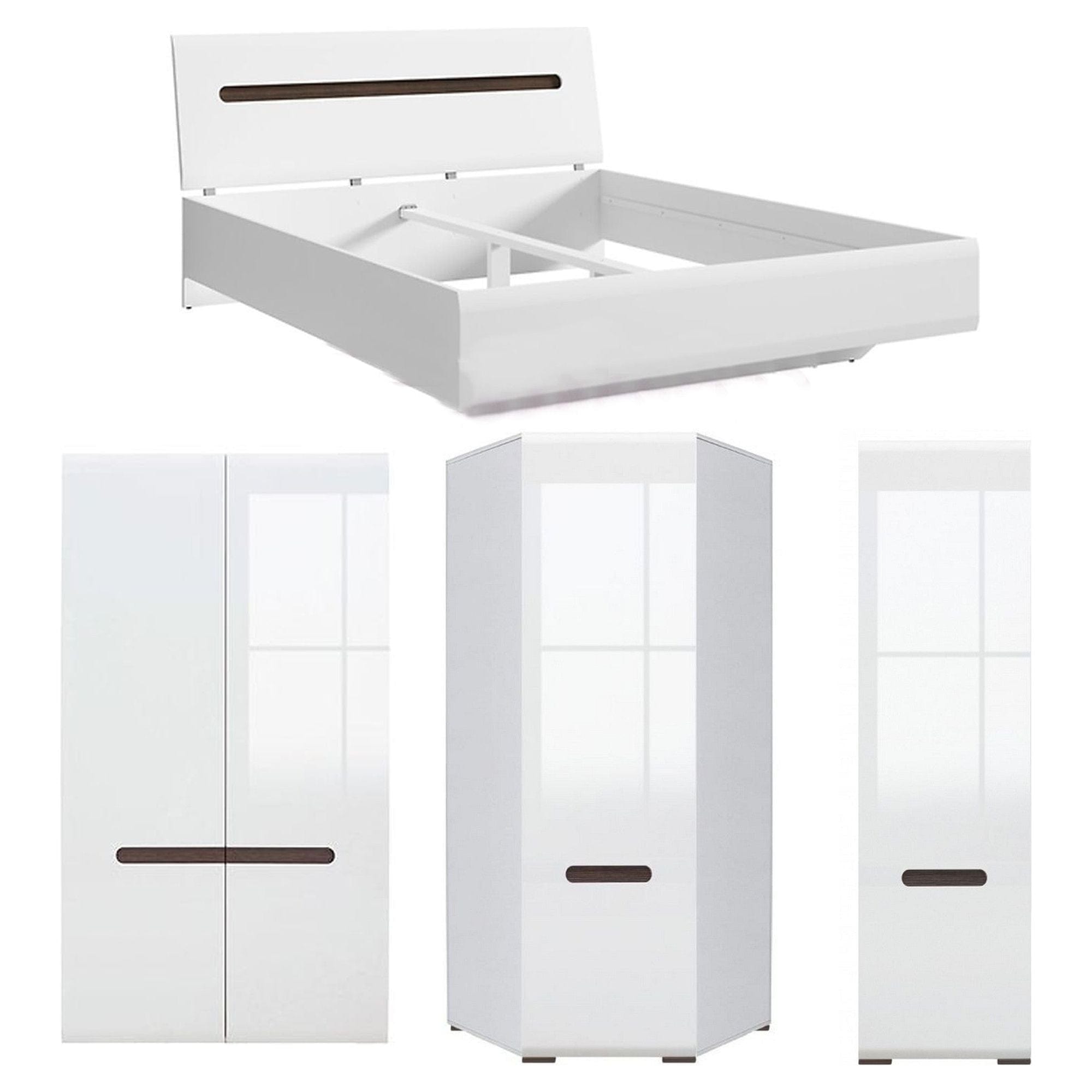 Set dormitor AZTECA, alb, cu pat 180x200, dulap colt, dulap cu o usa si ...